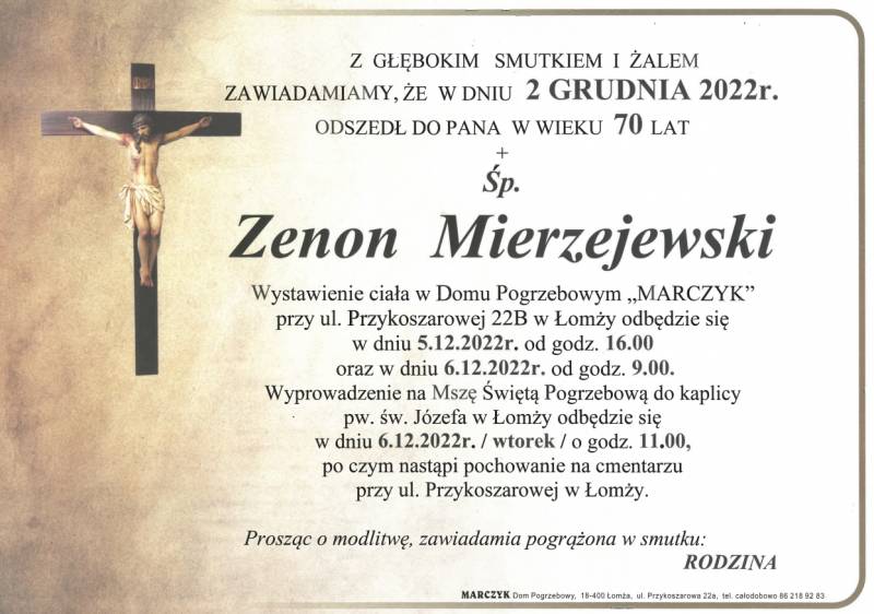 ŚP Zenon Mierzejewski - nekrolog