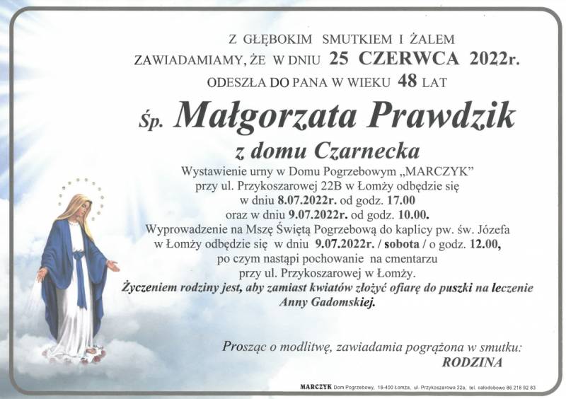 ŚP Małgorzata Prawdzik - nekrolog
