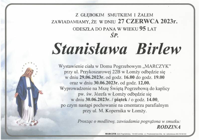 ŚP Stanisława Birlew - nekrolog